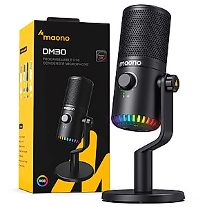MAONO USB Gaming Microphone for PC, Programmable Condenser Mic with RGB Light, Mute, Gain, Monitoring, Volume Control for Streaming, Podcast, Twitch, YouTube, Discord, Computer, Mac, PS5, DM30 (Black)