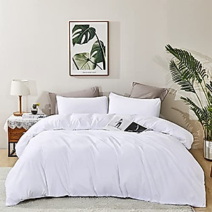 Wellboo White Comforter Sets Queen Plain White Bedding Comforters Cotton Solid White Bed Quilts Queen Size Cozy Women Men All White Minimalist Bedding Full Adults Teens Pure White Durable Blankets