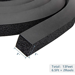13Ft NBR+PVC Air Conditioner Foam Seal Insulating Strip 2 Roll 1 x 1 Inch 6.5 Feet Long Heavy Duty Window Seal Weather Stripping with High Resilience No-Adhesion