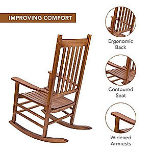 Shine Company Vermont Porch Rocker, High Back Wood Rocking Chair, Oak