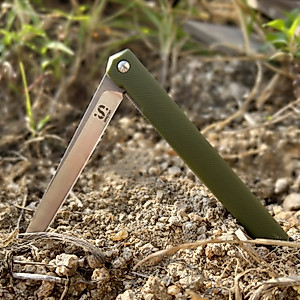 UNIQTINT EDC Pocket Flipper Knife, 1.4oz 5CR13 Steel 3.5” Blade Slim Folding Knife, Army Green PA6 Nylon Fiberglass Handle with Liner Lock Pocket Clip (FK001B)