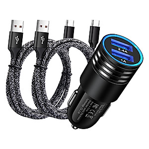 3.4A Fast Car Charger Type C Cigarette Lighter Plug USB Adapter Android Phone Charger Cable for Samsung Galaxy S24/A15/A54 5G/A14 5G/A53/A13/A23/A03S/A12/A32/A42/A52/A51/A71/S23/S22/S21/S20/S10/S9/S8