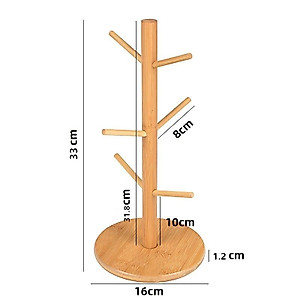 NAWAZJEE Coffee Cup Holder Coffee Cup Stand Coffee Mug Tree Wooden Coffee Cup Holder for Countertop Thick Base Coffee Mug Holder with 6 Hooks Mug Stand Mug Rack Space Saver