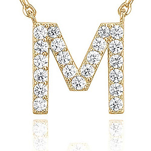 PAVOI Womens 14K Gold Plated – Yellow Gold Cubic Zirconia Initial Necklace