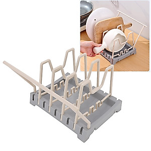Orenic Pot Lid Organizer, Multifunction Pot Lid Holder Rack for Cabinet, Space Saving Pan Organizer with Non-slip Base for Kitchen Storage (B)