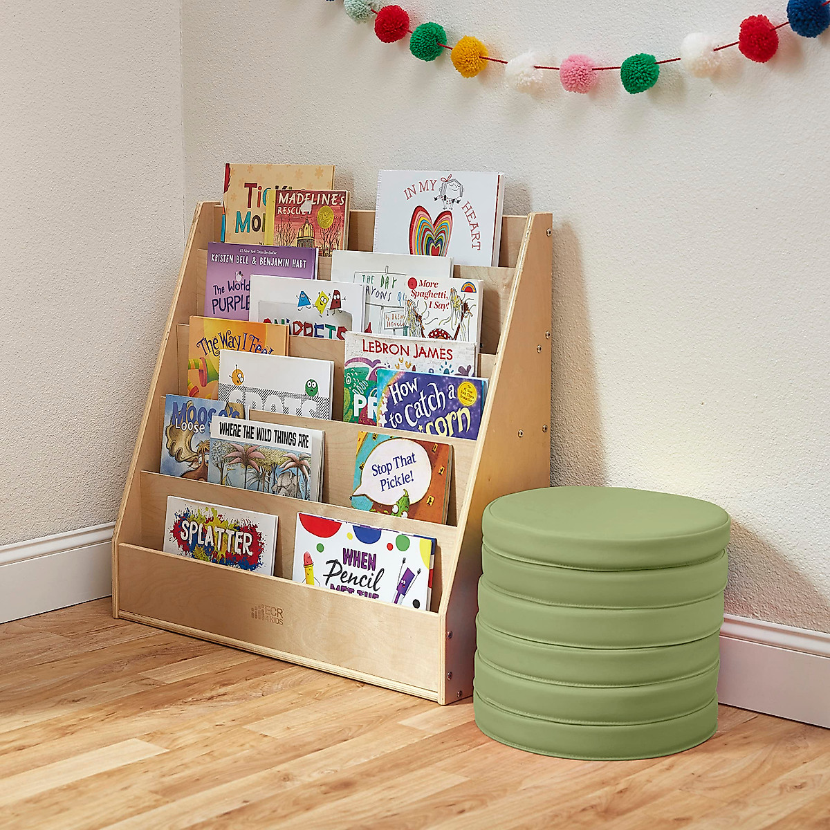 ECR4Kids SoftZone Floor Cushions with Handles, 2" Deluxe Foam, Round, Fern Green, (6-Pack)