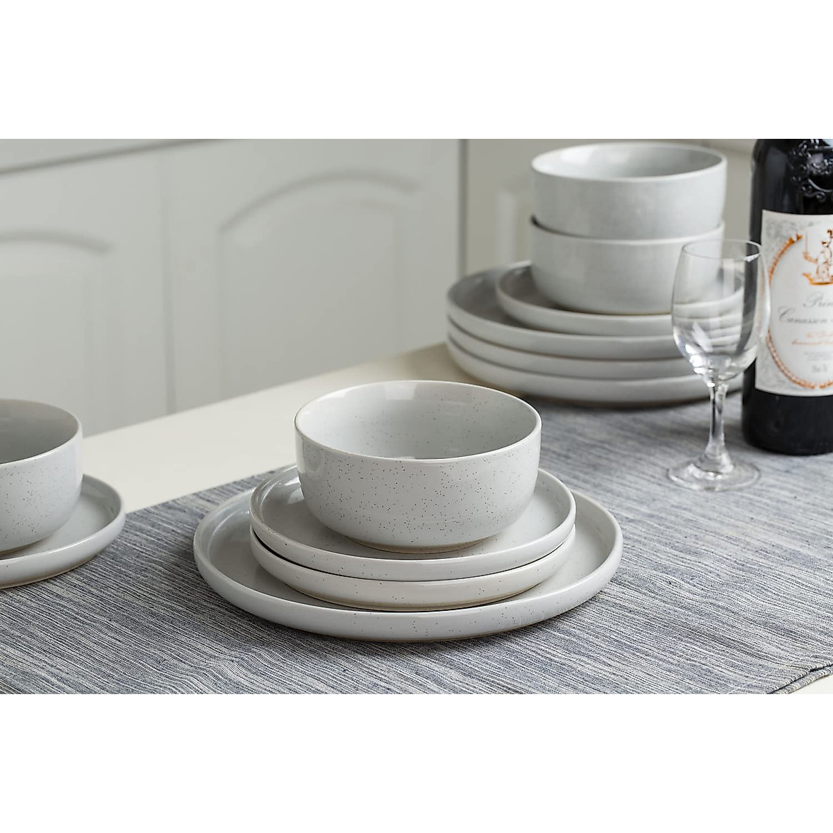 Famiware Milkyway Plates and Bowls Set, 12 Pieces Dinnerware Sets, Dishes Set for 4, Light Gray
