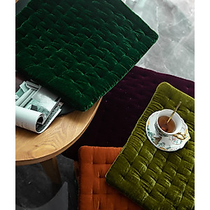 vctops Luxury Velvet Square Chair Pad Soft and Comfy Chair Cushion Tufted Indoor Seat Cushion Pillow Tatami (Dark Green,17"x17")