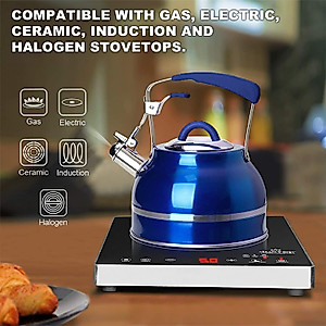 Secura Whistling Tea Kettle, 2.3 Qt Hot Water Kettle, Stainless Steel Tea Pot for Stovetops, Blue Teakettle, Tea Infuser with Silicone Handle, Silicone Trivets Mat