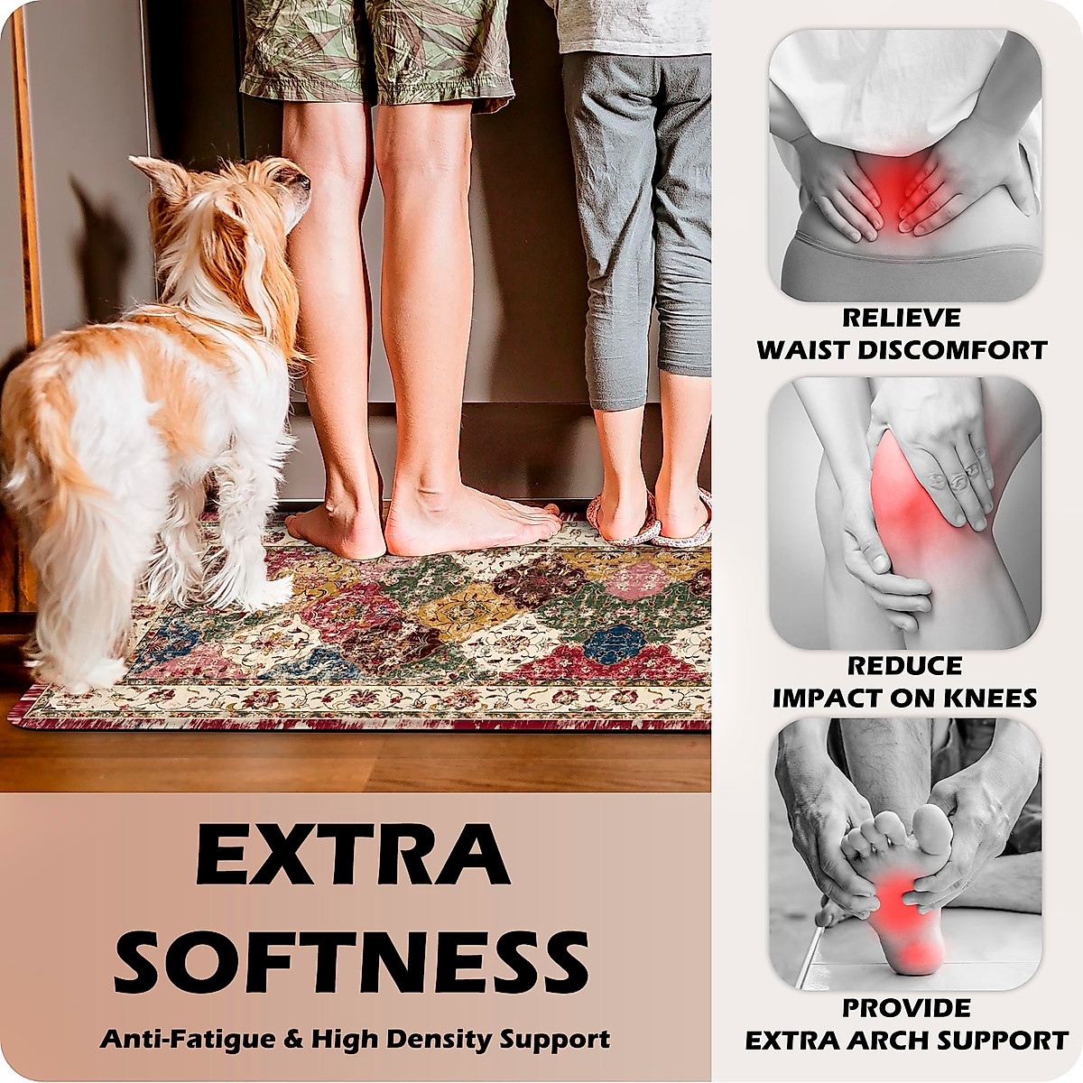 chiinvent Boho Style Kitchen Rugs and mats Set of 2,Retro Farmhouse Kitchen Mats for Sink,Cushioned Anti-Fatigue Comfort Kitchen Waterproof Non-Skid,Laundry Area Rugs Runner 17.3"x28"+17.3"x47"