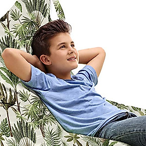 Lunarable Hawaii Lounger Chair Bag, Vintage Look Exotic Palm Tree Leaves Repetitive Hand Drawn Plants, High Capacity Storage with Handle Container, Lounger Size, Ivory and Pale Olive Green