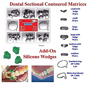 Tazrigo 100Pcs/Set Dental Sectional Contoured Matrices Matrix Ring Delta with 40Pcs Add-On Wedge