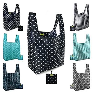 BeeGreen 6 Packs Geometry Check Reusable Grocery Bags Reusable Shopping Bags For Groceries Foldable Washable Polyester X-Large Grocery Tote Bags For Women Men Christmas