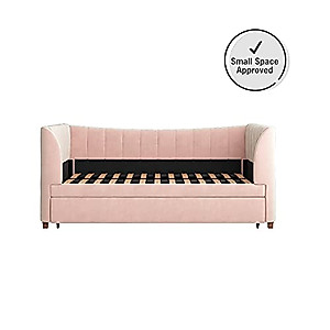 Little Seeds Valentina Upholstered Trundle, Twin Size, Pink Velvet Daybed,