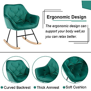 Compact Velvet Rocking Chair, Comfy Accent Rocker Chair for Babies Nursery, Upholstered Glider for Bedroom, Living Room (Emerald Green)