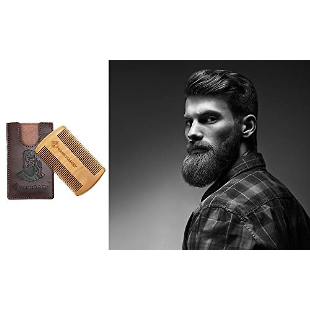 NEW! Wooden Beard Comb for Men - Sandalwood Comb With Leather Case And Gift Box