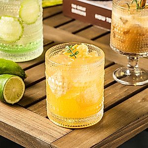 KEMORELA Vintage Glassware Drinking Glasses Set of 4, Hobnail Drinking Glasses, bar glasses, Embossed Design Glassware for Beverages, Beer, Cocktail, Whiskey, Juice and Various Mixed Drinks