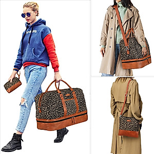 Weekender Bags for Women, Large Overnight Bag Canvas Travel Duffel Bag Carry On Tote with Shoe Compartment 21" 3Pcs Set