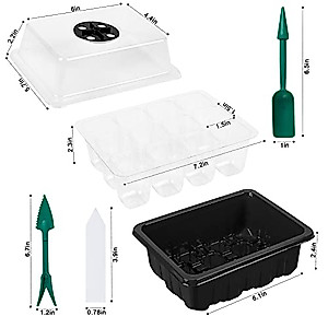 JERIA 12 Packs 144 Cells Seedling Starter Trays,Seed Starter Tray Seed Starter Kit with Humidity Adjustable Dome,Plant Germination Trays and Plant Starter Kit for Seeds Growing Starting (Black)