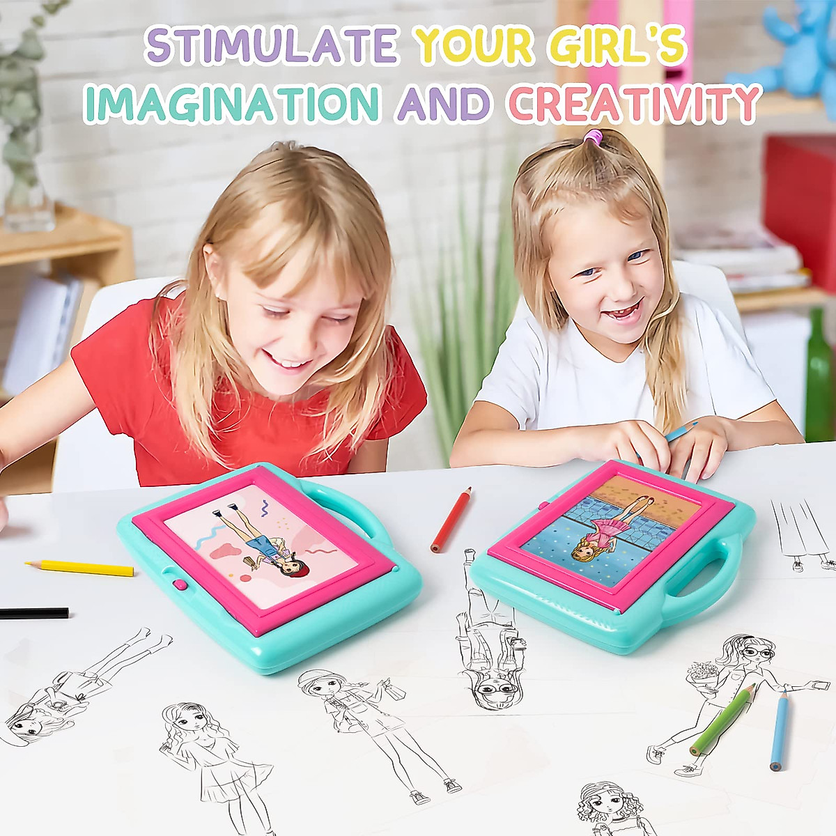 Zyerch Light Up Tracing Pad, Fashion Design Activity Kit for Girls, Eye-Soft Technology, 5 Colored Pencils, Gifts for Children Ages 6, 7, 8, 9, 10, (6035) , White