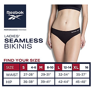 Reebok Women's Bikinis - 6 Pack Microfiber Seamless Womens Bikini Panties - Breathable Underwear for Women (S-XL), Size X-Large, Black/Anemone/Light Grey Melange
