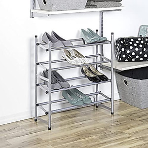 J&V TEXTILES Telescoping Stackable/Expandable Free Standing Shoe Rack, 2-Tier Holds Up To 10-Pair (Silver)