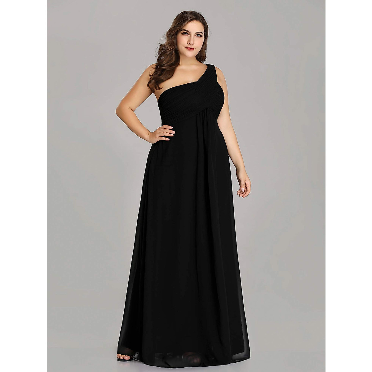 Ever-Pretty Plus Women's Plus Size One-Shoulder Chiffon Ruched Graduation Dresses for Women Black US24