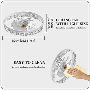 Fszdorj 2023 Upgraded 20‘’ Smart Ceiling Fan with Light, Low Profile Fan, Flush Mount Ceiling Fan, 6 Speeds, Dimmable LED, App & Remote Control, Quiet DC Motor, For Bedroom, Living Room, F111 White