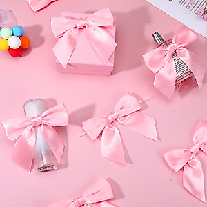 20Pcs Pink Bows for Crafts 4.5" Pre-Tied Twist Tie Bows for Baby Shower Satin Ribbon Bowknot for Wrapping Gift Birthday Treat Bags