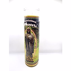 Holy Death 7 Day Yellow Candle -veladoras para la Santa Muerte , Santa Muerte Veladora-Santisima Muerte-7 Day Candle- devotional Candle- Yellow Candle- Good Luck and Financial Prosperity