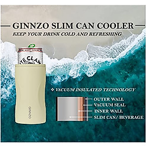 Ginnzo Slim Can Cooler - Double Walled Stainless Steel CanKoozie | 12 Oz Insulated Drink Holder for Tall Skinny Hard Seltzer/Beer/Soda/Energy Drinks (Sunlight)