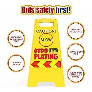 Children at Play Safety Signs for Street – 2 Pack Thick Slow Down Signs for Neighborhoods - Slow Down Sign - Children Playing Sign for Street - Kids at Play Sign - Children at Play Sign with Extra Reflective Tape