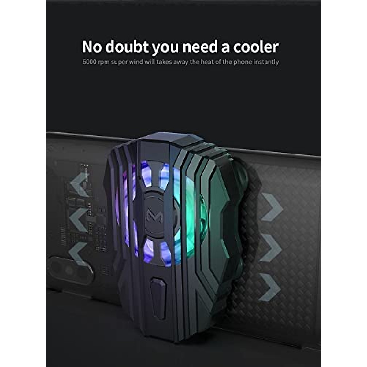TYROCX Lattest PUBG Mobile Phone USB Cooling Fan Cooler Adjustable Portable Radiator Gaming Holder Heat-Sink for Phone for BGMI Gaming Pubg COD FreeFire With RGB Light(Black)