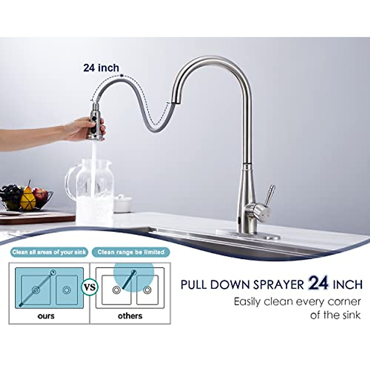 ARRISEA Touchless Kitchen Faucet with Pull Down Sprayer Motion Sensor Smart Activated Hands-Free Kitchen Sink Faucet Brushed Nickel