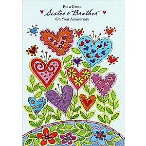 Designer Greetings Eight Colorful Heart Shaped Flowers with Silver Foil Wedding Anniversary Congratulations Card for Sister and Brother-in-Law