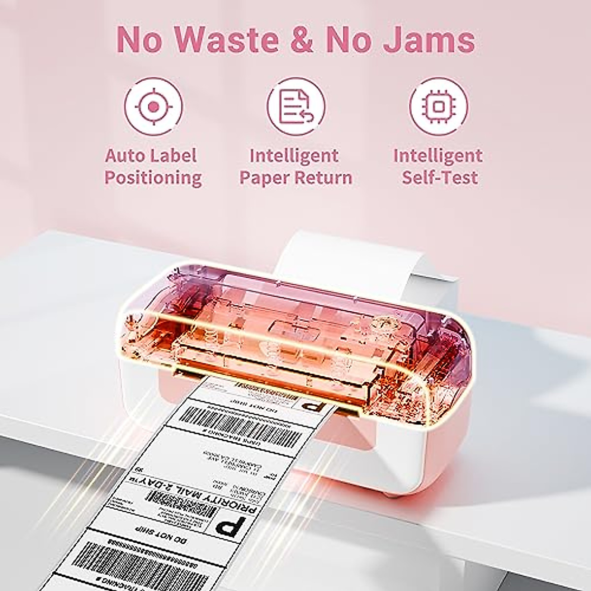 Phomemo Thermal Shipping Label Printer, 4x6 Desktop Thermal Label Printer for Shipping Packages/Small Business/Office/Home, Widely Used for Amazon, Ebay, Shopify, Etsy, UPS, FedEx - Pink (USB Only)