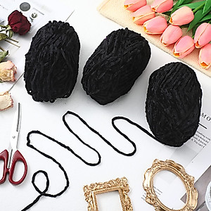 3 Rolls 590 Yards Velvet Yarn Chenille Yarn for Soft Crocheting and Knitting Baby Velvet Project, 180 Meter and 100 Gram for Each DIY Weaving Crochet Weaving Craft(Black)