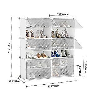 UNZIPE Shoe Rack for Entryway, 6 Cube 12-Tier Shoe Storage Cabinet 24 Pairs Plastic Freestanding Shoe Organizer DIY for Entryway Hallway Closet or Bedroom, White