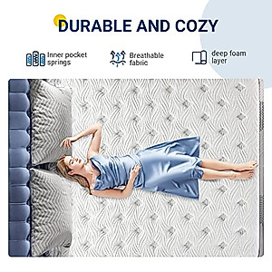 Avenco King Mattress, Medium Firm Hybrid Mattress King, 10in King Mattresses in a Box with Gel-Infused Memory Foam and Pocketed Springs, Motion Isoaltion, Breathable Knit Fabric, Strong Edge Support