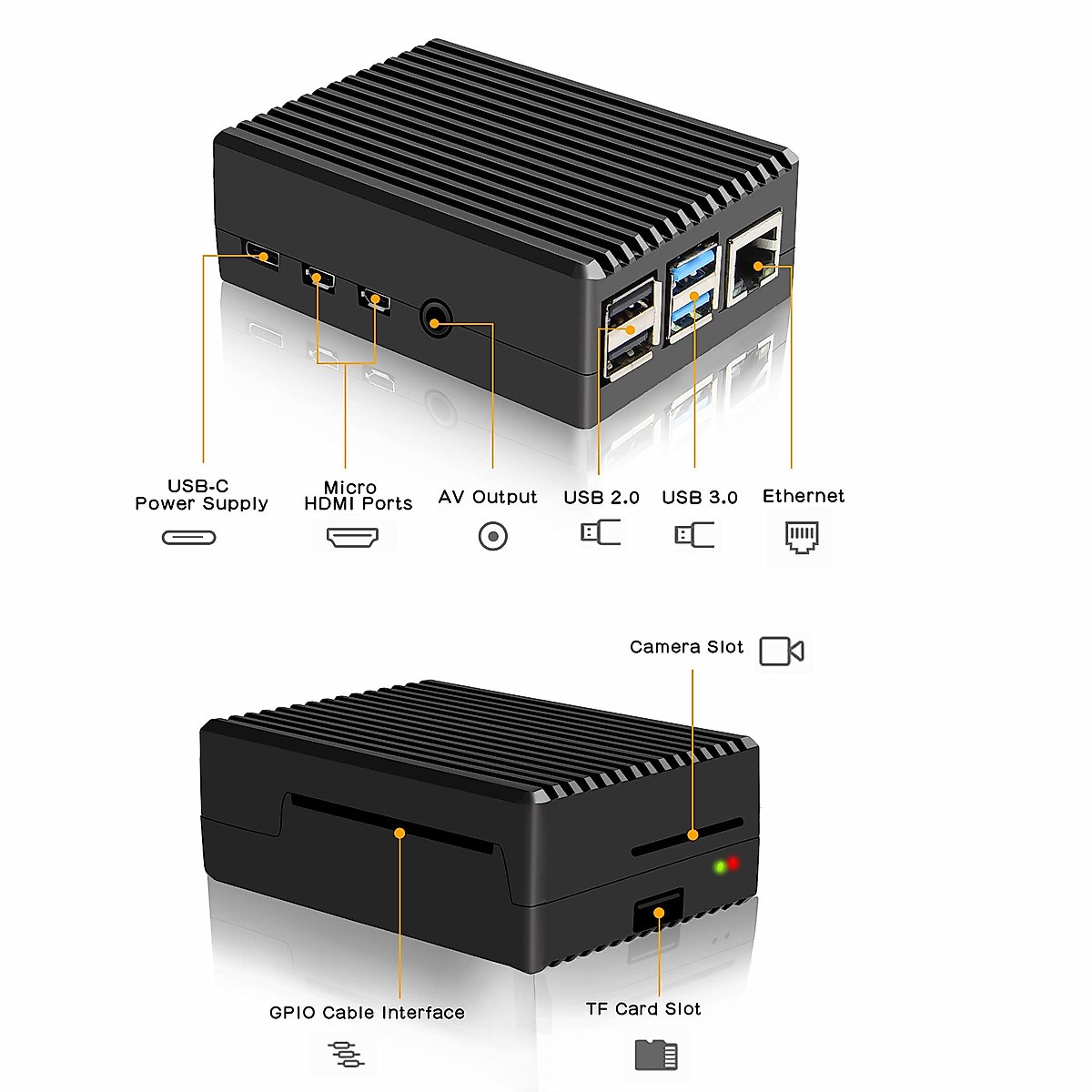 Geekworm for Raspberry Pi 4 Aluminum Case, Heavy Duty Passive Cooling Metal Case/Housing with Heatsink Pillar Compatible with Raspberry Pi 4 Model B Only-Black (P173)