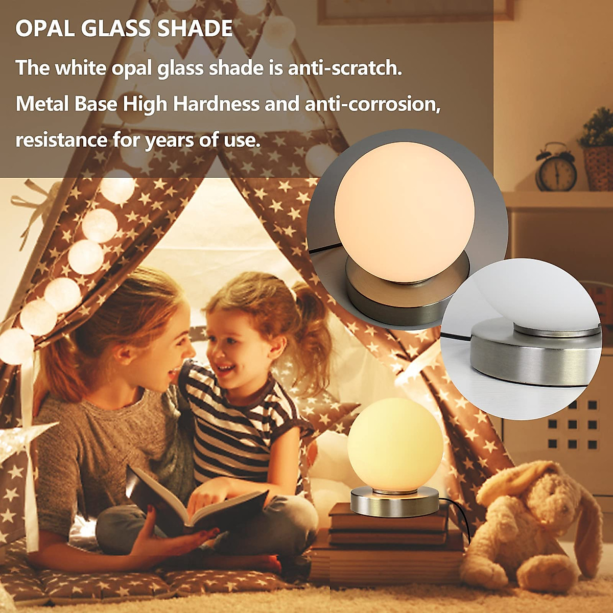 Small Table Lamp, LED Table Lamp with Eye-Caring Glass Lampshade Desk Lamp Dimmable 3 Color Changing, 10 Brightness Levels Reading Table Lamp Warm & White Nightstand Lamp with Memory Function