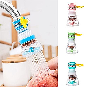 HUAFEI Faucet telescoptor, 720 degree splash faucet water filter made of soft PVC rubber, bamboo carbon zeolite and carbon for faucet nozzles, 3 only (Blue, pink, green)