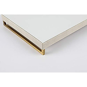WV Ivory Faux Shagreen Decorative Tray PU Leather with Brushed Gold Stainless Steel Handle for Coffee Table, Ottoman, Console Table （Ivory