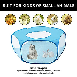 JIMEJV Small Animals Playpen with Anti Escape Zippered Cover Portable Breathable & Waterproof Indoor Exercise Yard Fence Cage Tent for Cats Puppy Guinea Pig Hamster Chinchillas Rabbits (Blue)