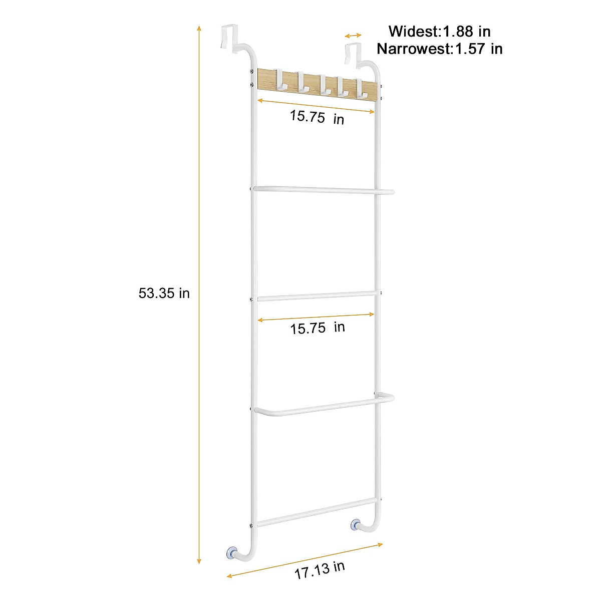 Over The Door Towel Rack 5 Tier Towel Door Hanger for Bathroom Over The Door Towel Bar Hanger with Hooks Back of Door Towel Rod Organizer for Clothes Hand Towels (White and Wood)