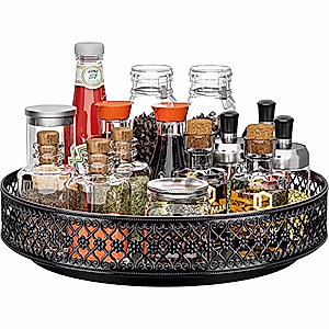 Ovicar Lazy Susan Organizer Turntable - 11 inch Rotating Spice Rack Metal Lazy Susan for Cabinet Pantry Kitchen Countertop Dining Table Cupboard Bathroom Refrigerator Vanity Black