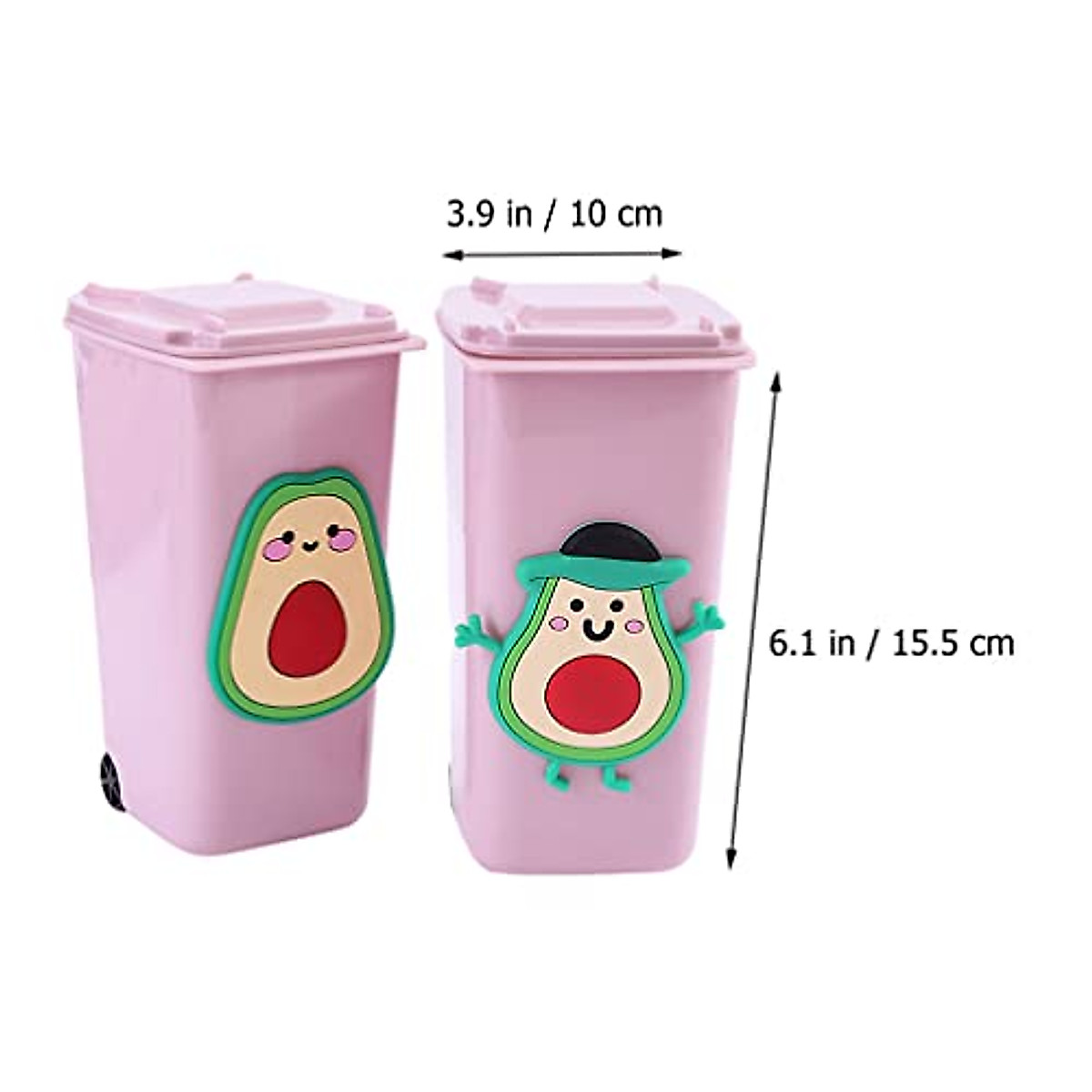 ULTECHNOVO Recycle Bin Small Trash Can with Lid, 2pcs Plastic Mini Wastebasket with Avocado Pattern for Home Office Kitchen Vanity Bedroom Bathroom and Funny Gift Garbage Truck