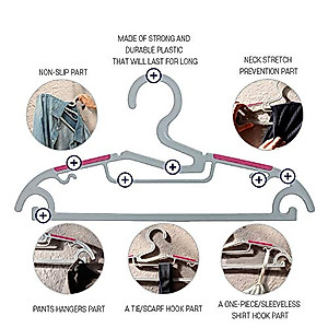 kazt Pack of 60 Compact Multi Plastic Hangers, Clothes Hangers, Standard Coat Hangers with Multi Design, Space-Saving Hangers, 16 Inches Wide