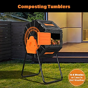 Marcytop Compost Tumbler, Easy Assemble & Efficient Outdoor Compost Bin, 22.5 Gallon/85 Liter High-Volume Tumbling Composter for Garden, Kitchen, and Yard Waste, Orange Door