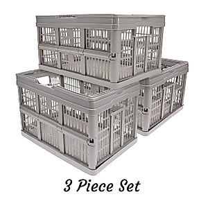 Home+Solutions 3 Piece Collapsible Basket Set - Grey Plastic Containers for Multipurpose Storage